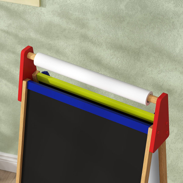 Qaba Easel for Kids, 3 in 1 Kids Art Easel with Paper Roll, Whiteboard, Chalkboard, Double Sided ...